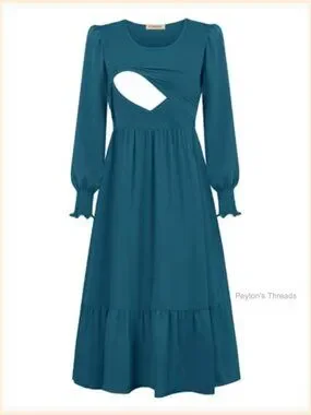 Dresses | Women Nursing Crew Neck Maternity Flowy Long Sleeve Smocked ...